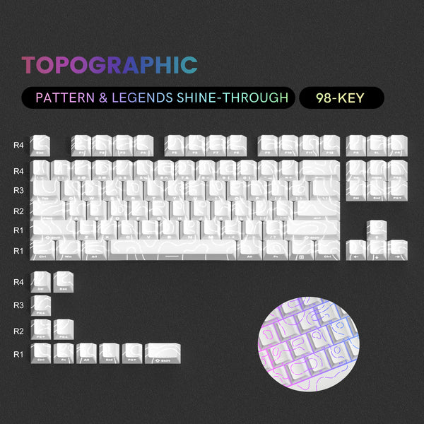 White Topographic Shine-Through Cherry Profile Keycaps – TypeHero